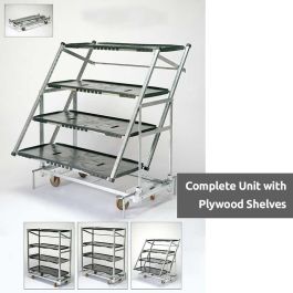 Complete Danish Trolley Display Unit - 4 Plywood Shelves | LBS Horticulture